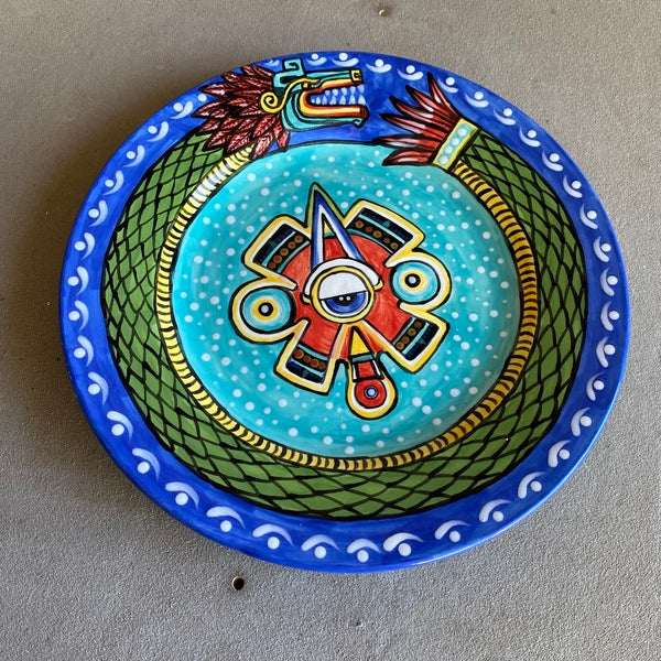 Handpainted plate: Aztec Serpent & Nahui Ollin – CraftyChica